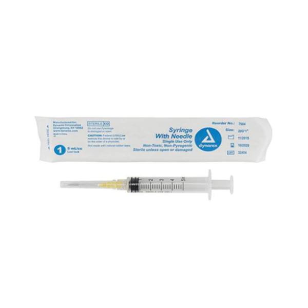 Dynarex Luer Lock Syringe W Needle 5cc 20g X 1 100 Box